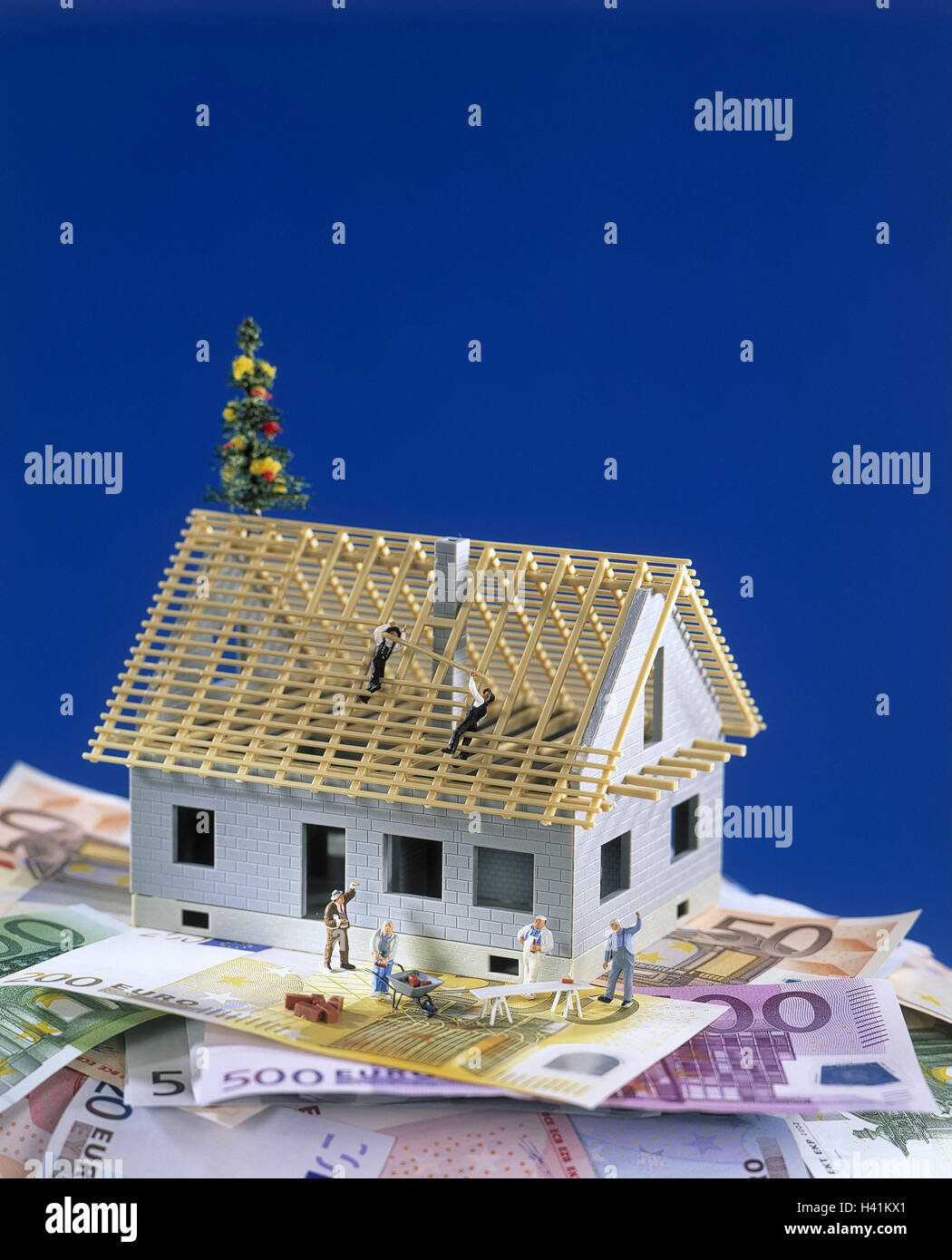 Icon, building of a house, financing, bank notes, euro, Still life ...