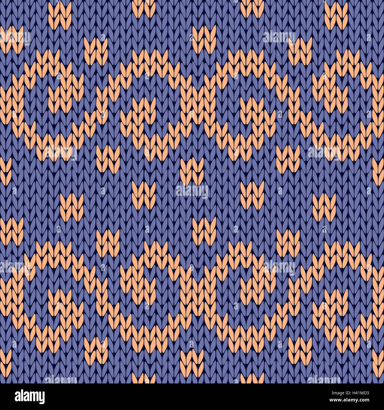 Knitting seamless ornate vector pattern with swirl elements in blue and ...