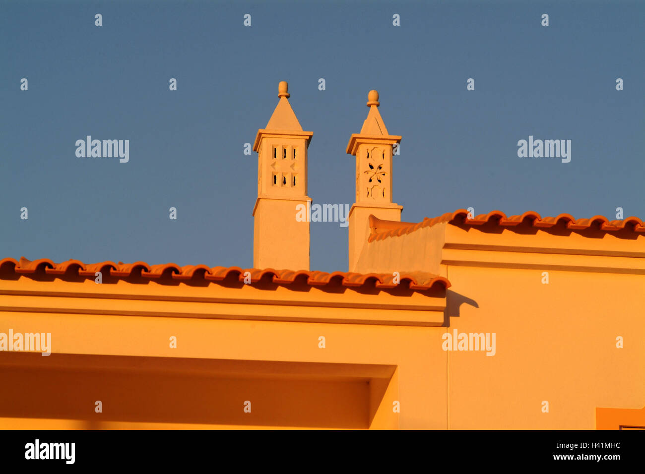 Portugal, Algarve, residential house, detail, roof, turret, evening ...