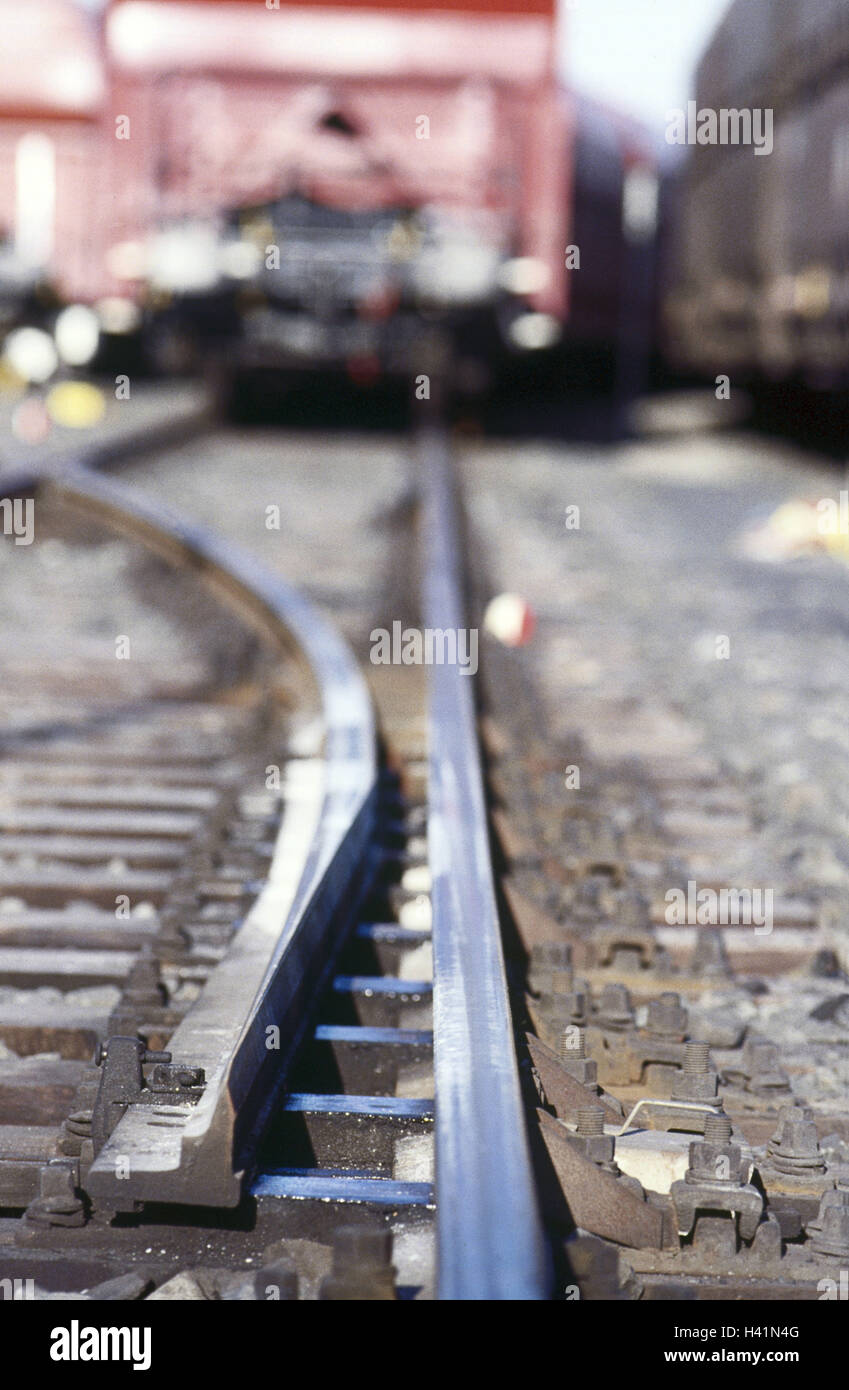Goods train, detail, blur, railway track, switch, railway, trajectory ...