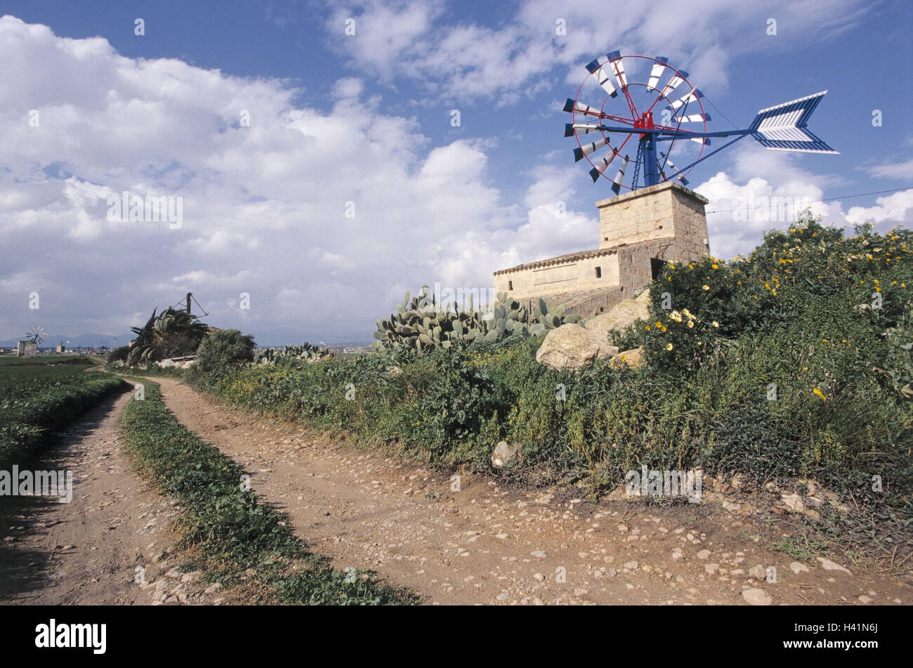 Spain, Majorca, San Juan, scenery, wind turbine, the Mediterranean Sea ...