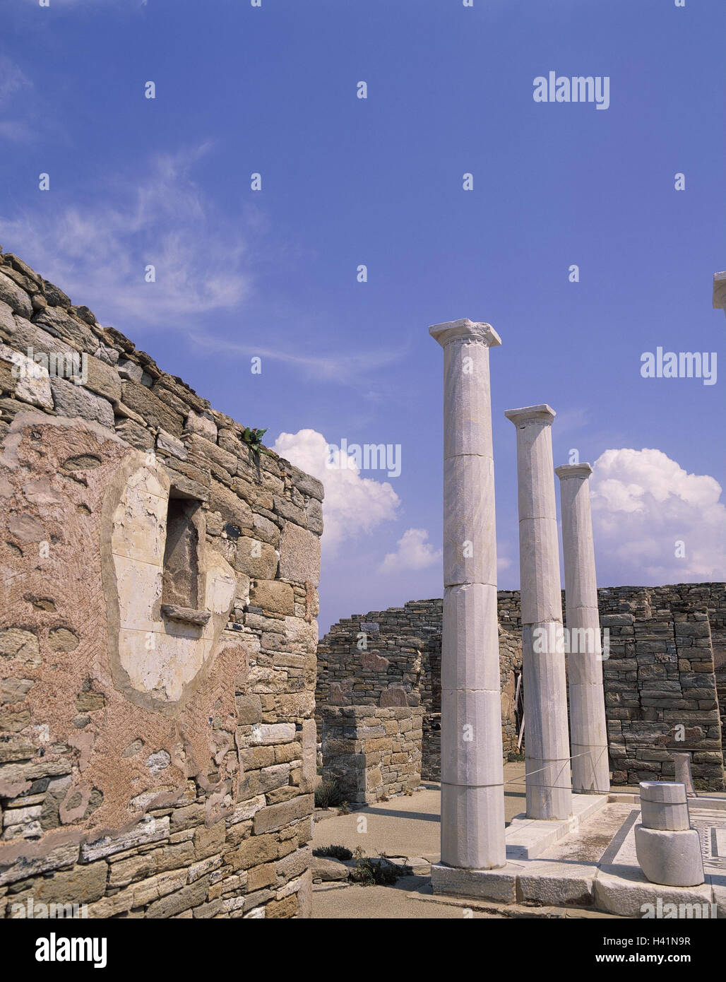 Greece, Delos, ruin, house, Dionysos, outside, island, Cyclades island ...