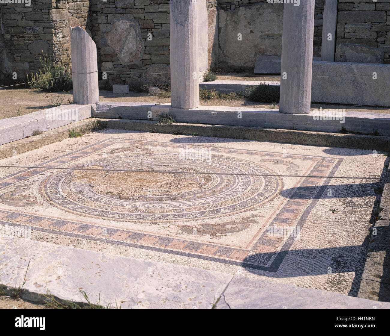 Greece, Delos, house the dolphins, floor mosaic, outside, island ...