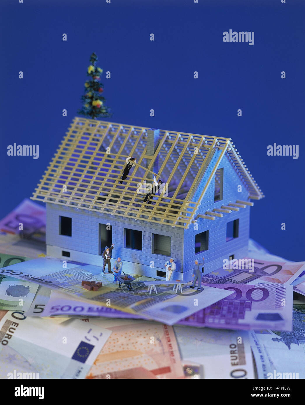 Icon, building of a house, financing, bank notes, euro, Still life ...