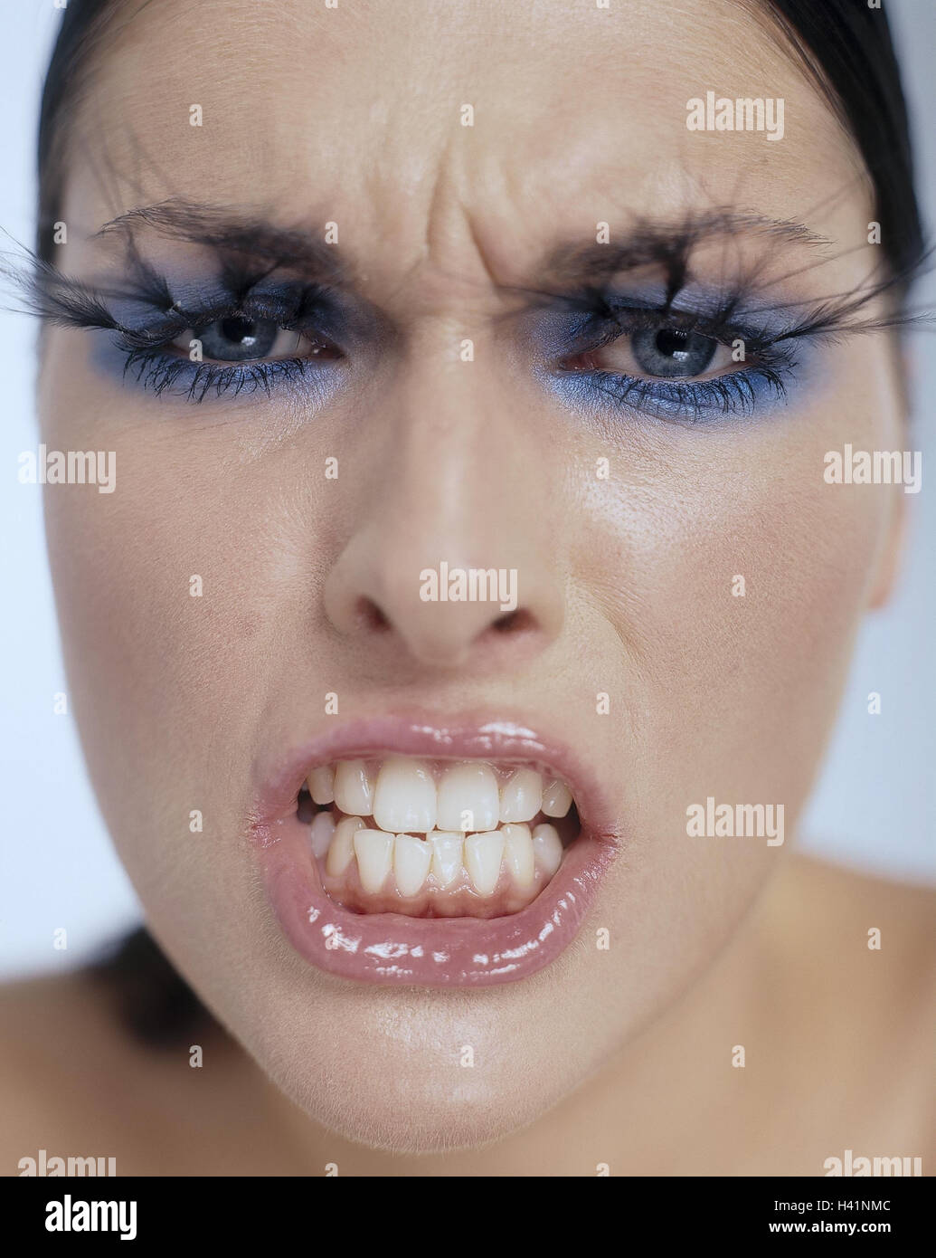 Woman, young, ocular make-up, extravagant, eyelashes, facial play ...