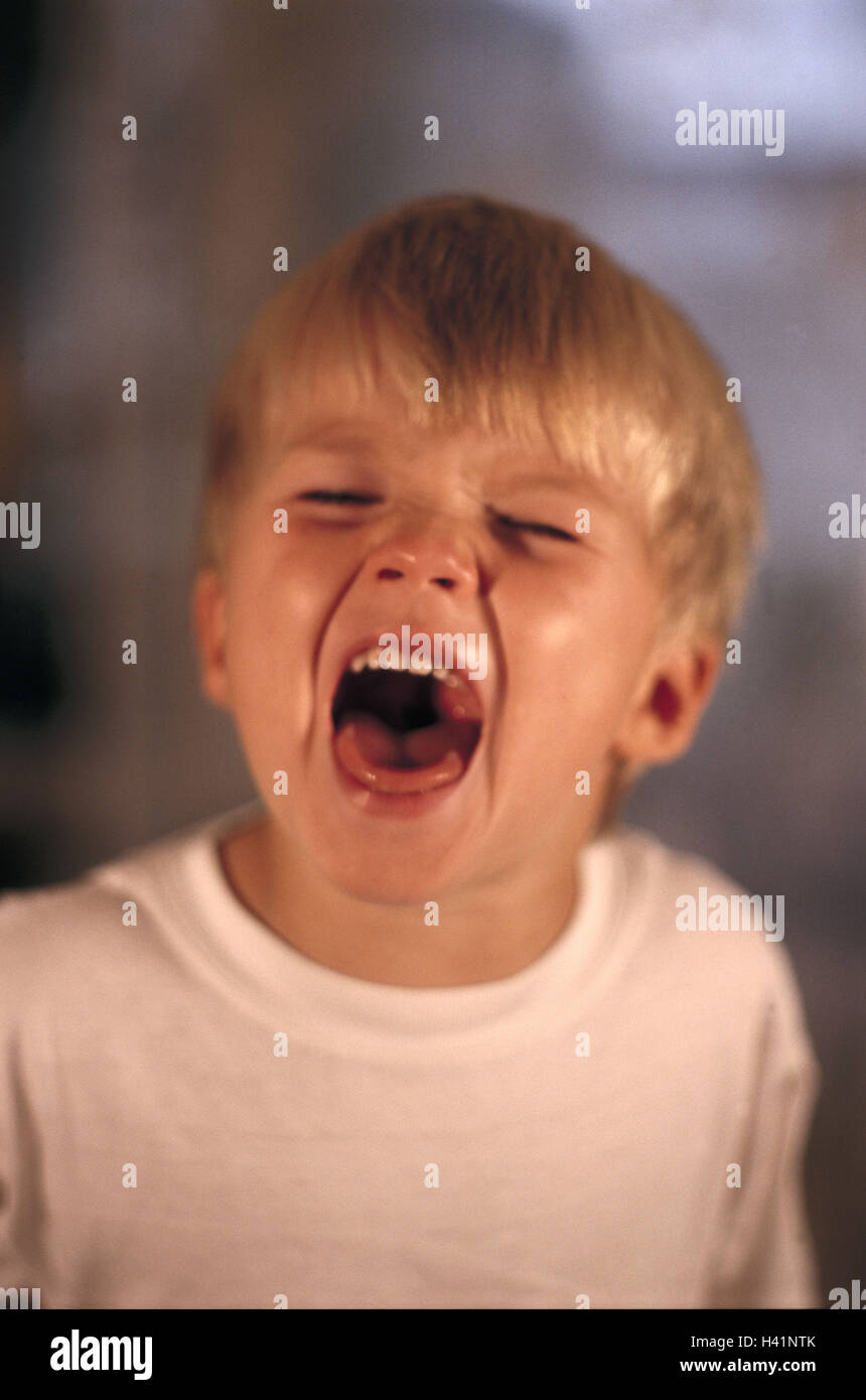 Boy, blond, cry, shout, portrait, childhood, child, mouth openly ...