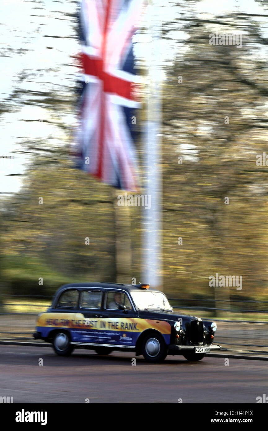 Great Britain, England, London, Mall, taxi, flag, union Jack, Europe ...