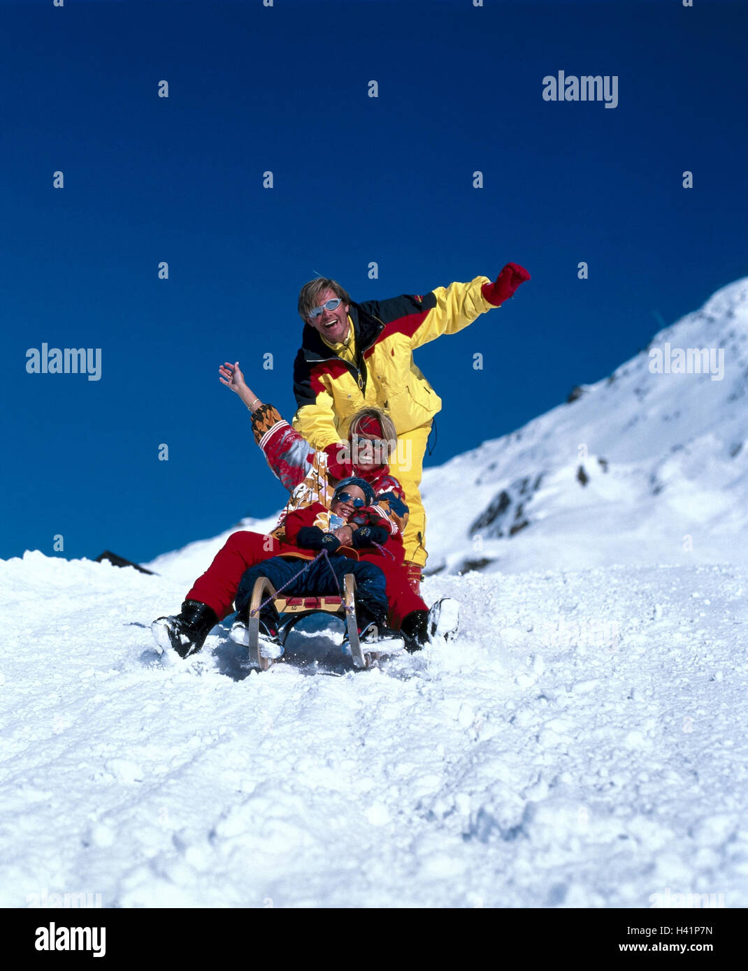 Mountain landscape, family, slide, happy, mountains, parents, child ...