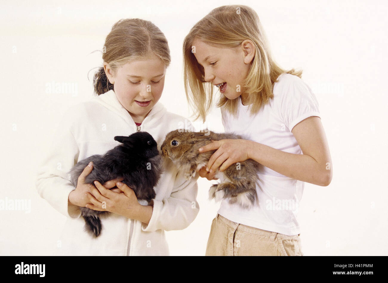 Children, girls, rabbits, hold childhood, friends, "hares", pygmy ...
