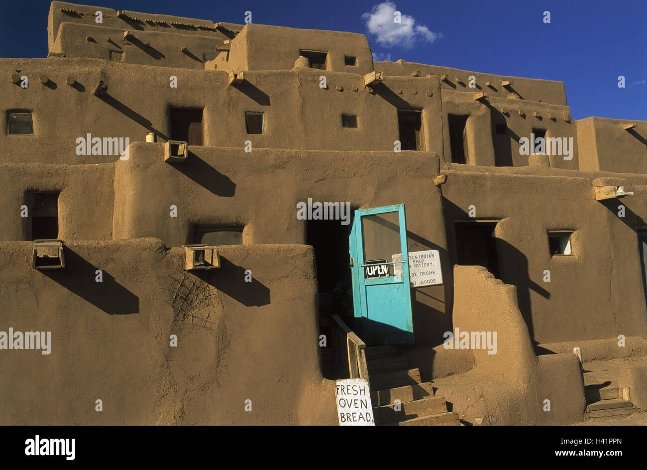 The USA, New Mexico, Taos Pueblo, town view, building, facades, front ...