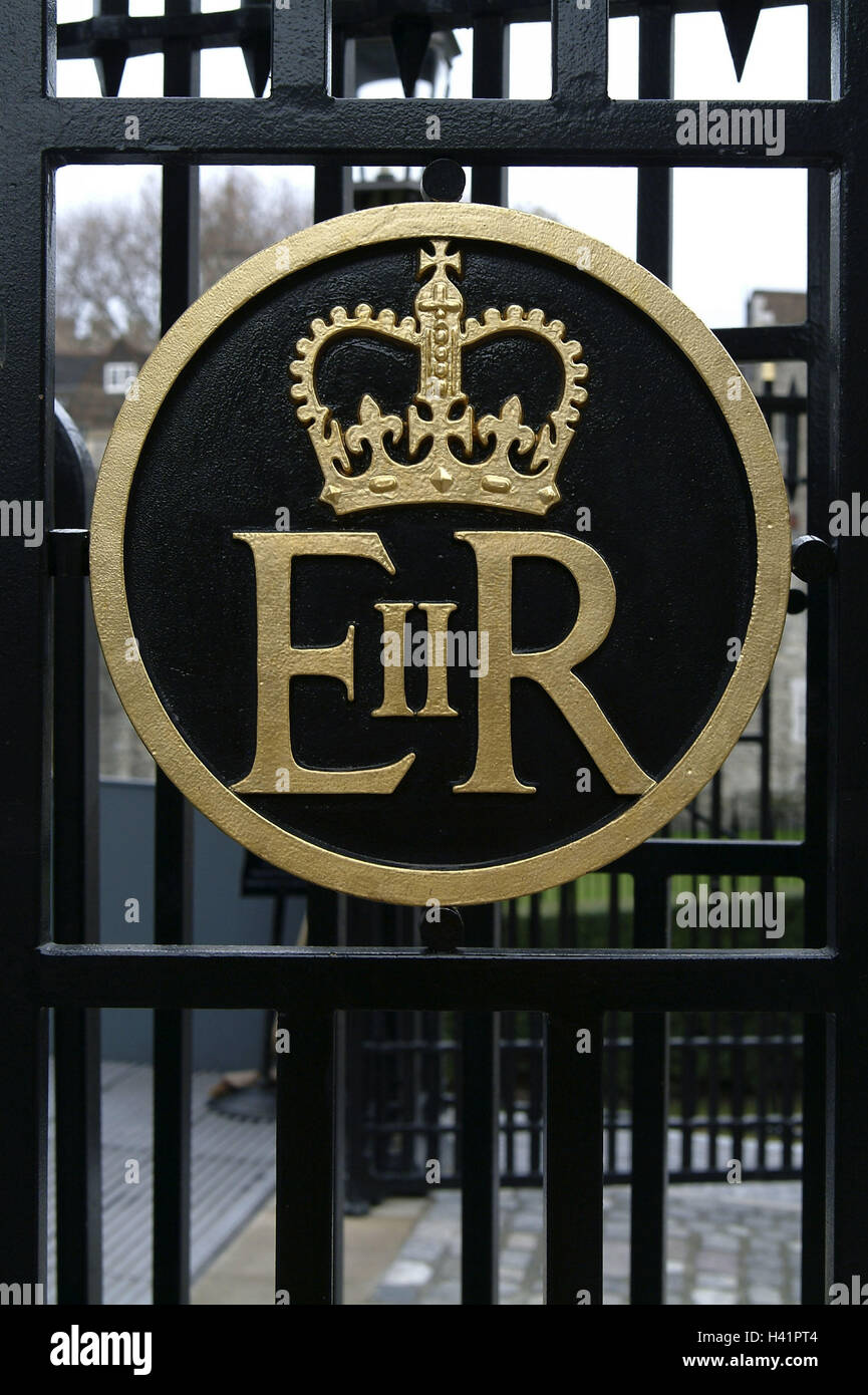 Great Britain, England, London, Tower, ferric gate, royal coat of arms ...