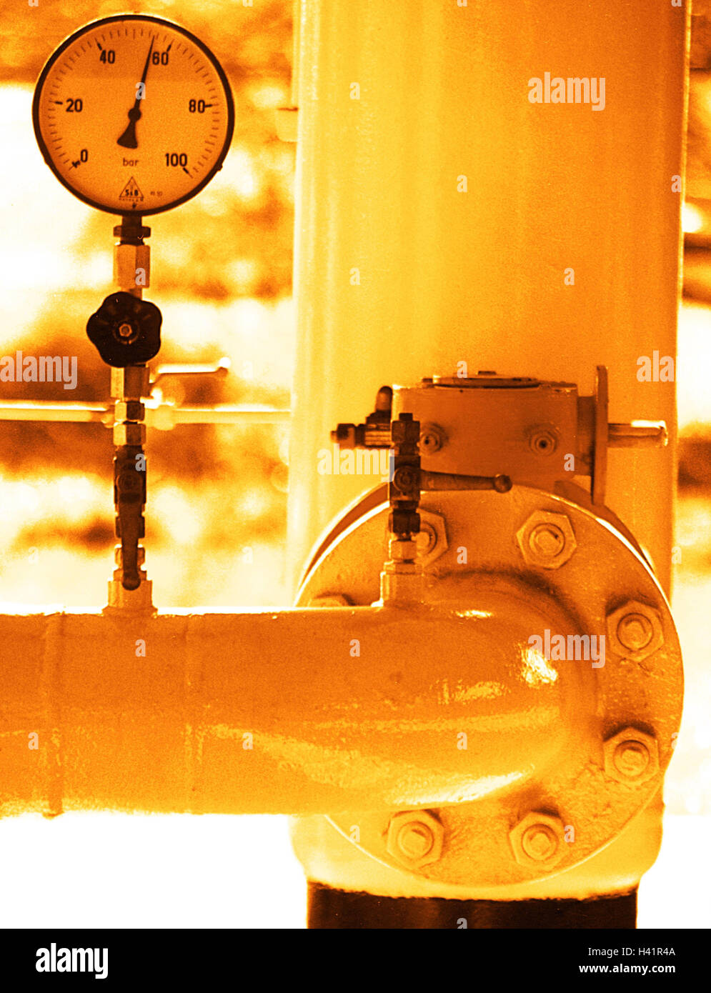 Guest station, detail, letter press gas line, manometre, industry ...