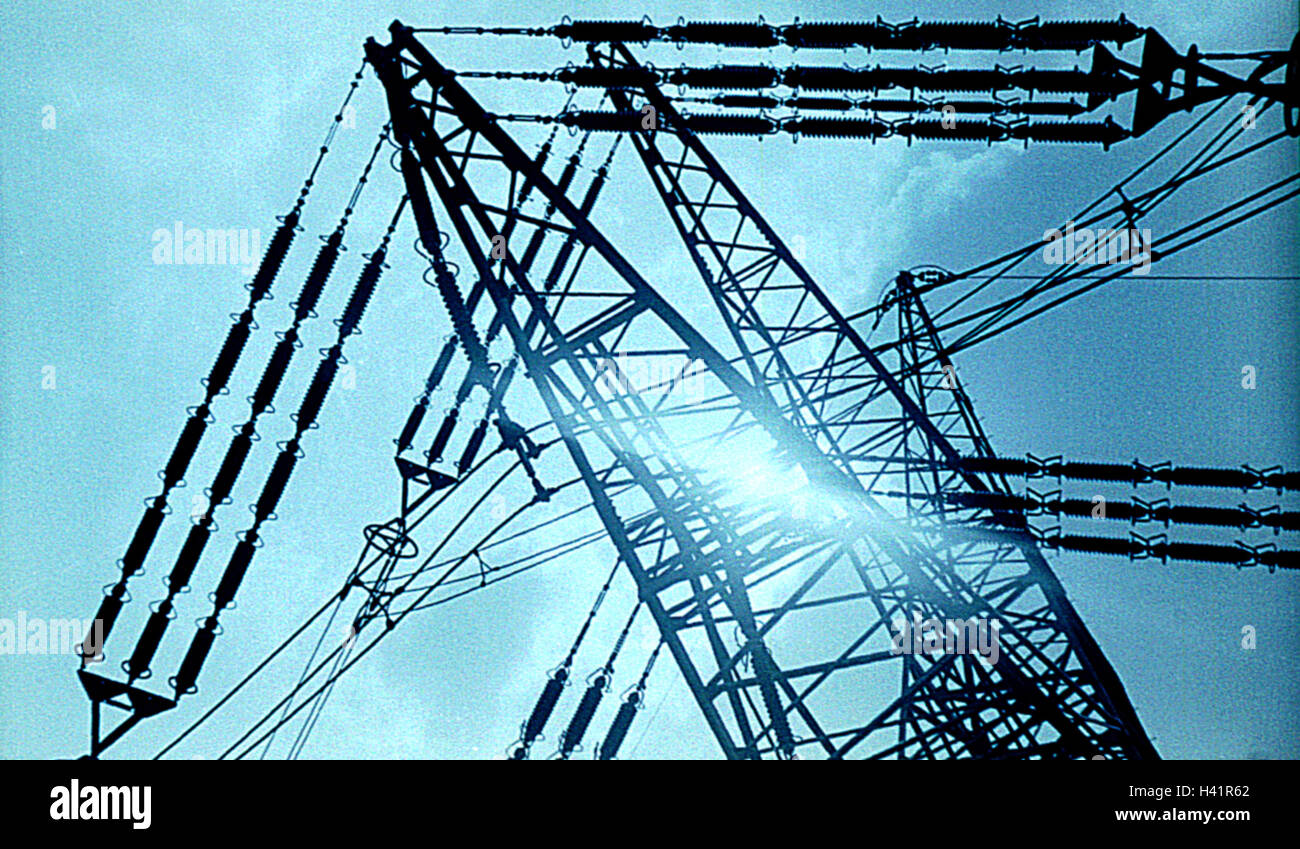 High-tension circuit, detail, from below, electricity, energy, current ...