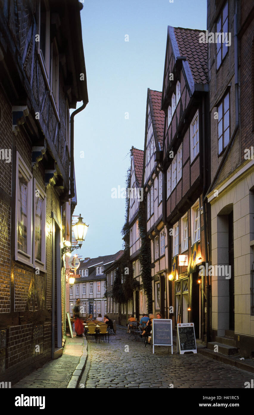 Germany, Lower Saxony, Stade, Old Town, lane, evening, Europe, Elbe ...