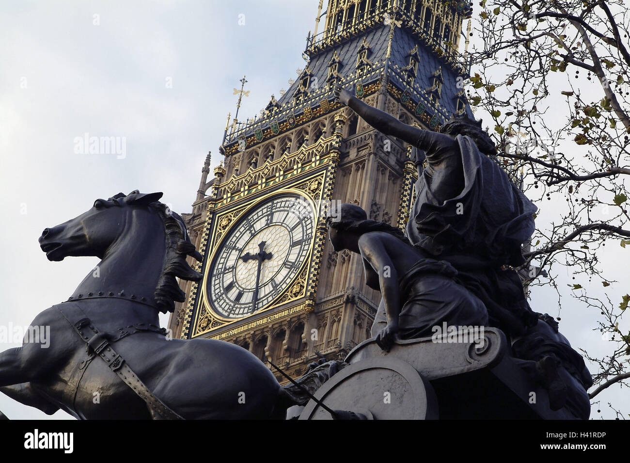 Great Britain, England, London, Big Ben, detail, Queen Boudiccea Statue ...