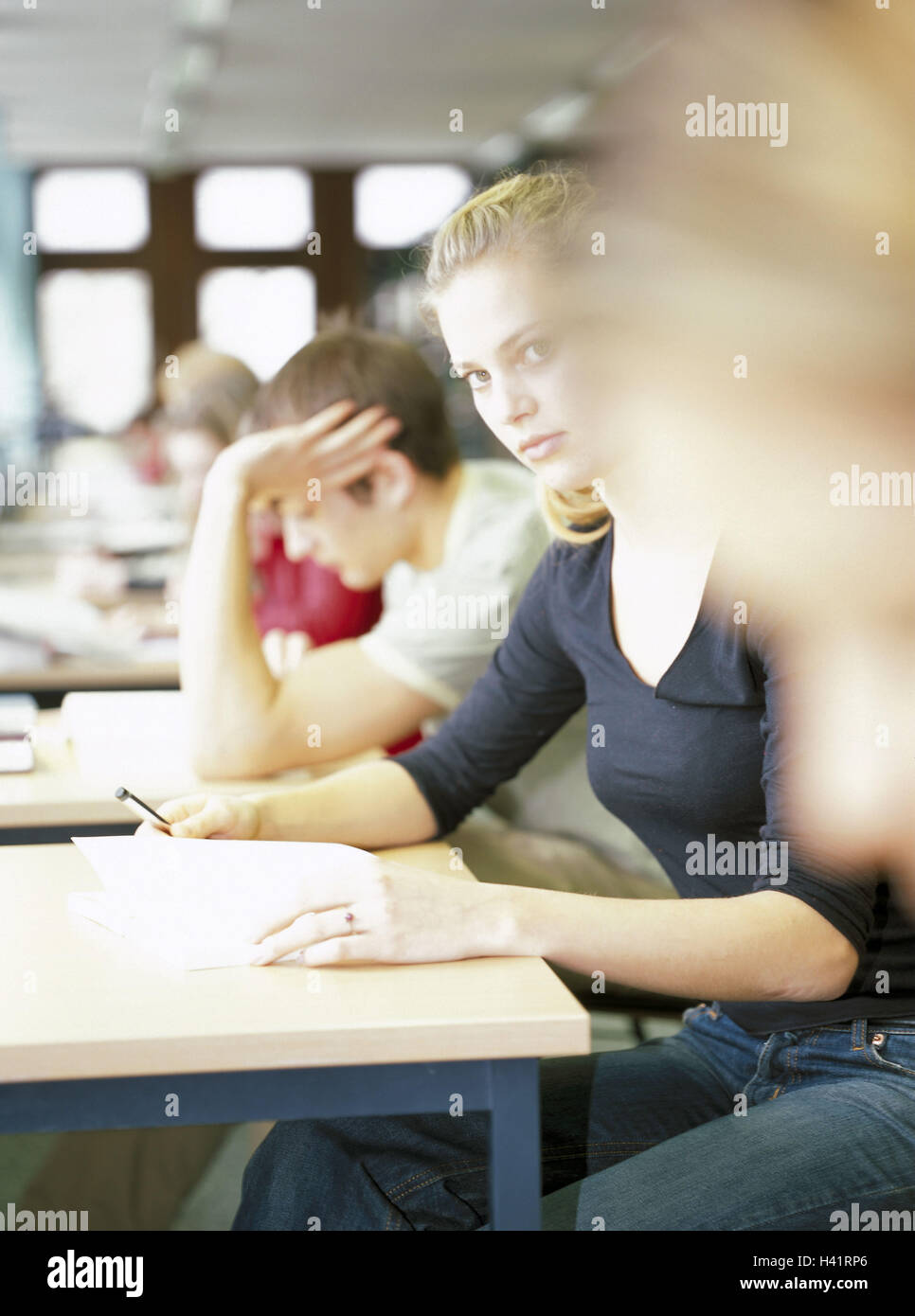 Classrooms, schoolboys, lessons, girl, view camera, detail, school ...