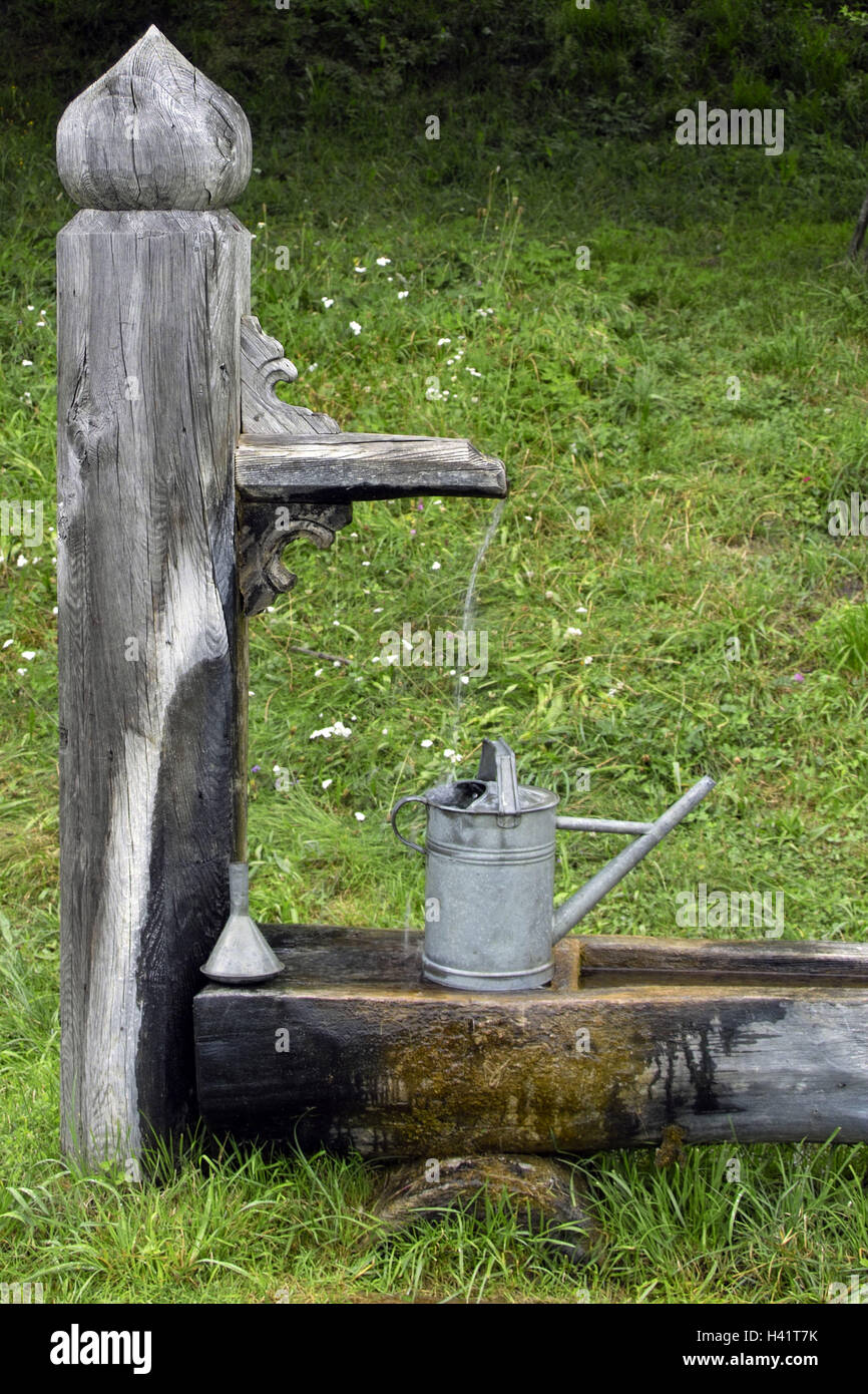 Meadow, well, watering can, old, wooden wells, Idyll, rurally, water ...