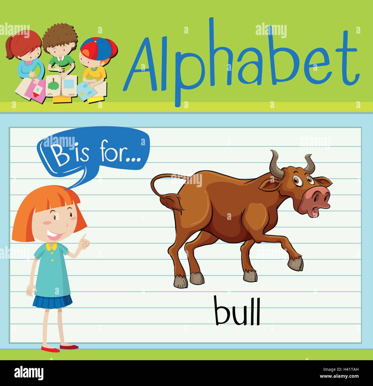 Flashcard letter B is for bull illustration Stock Vector Image & Art ...