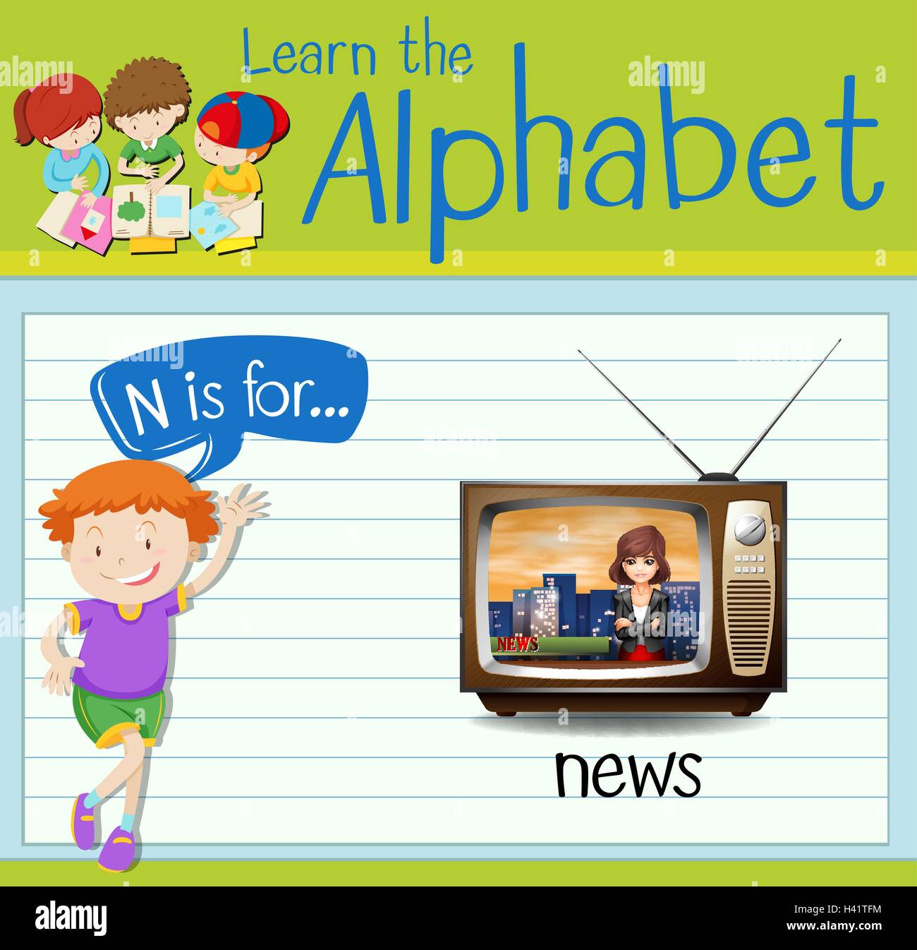 Flashcard letter N is for news illustration Stock Vector Image & Art ...
