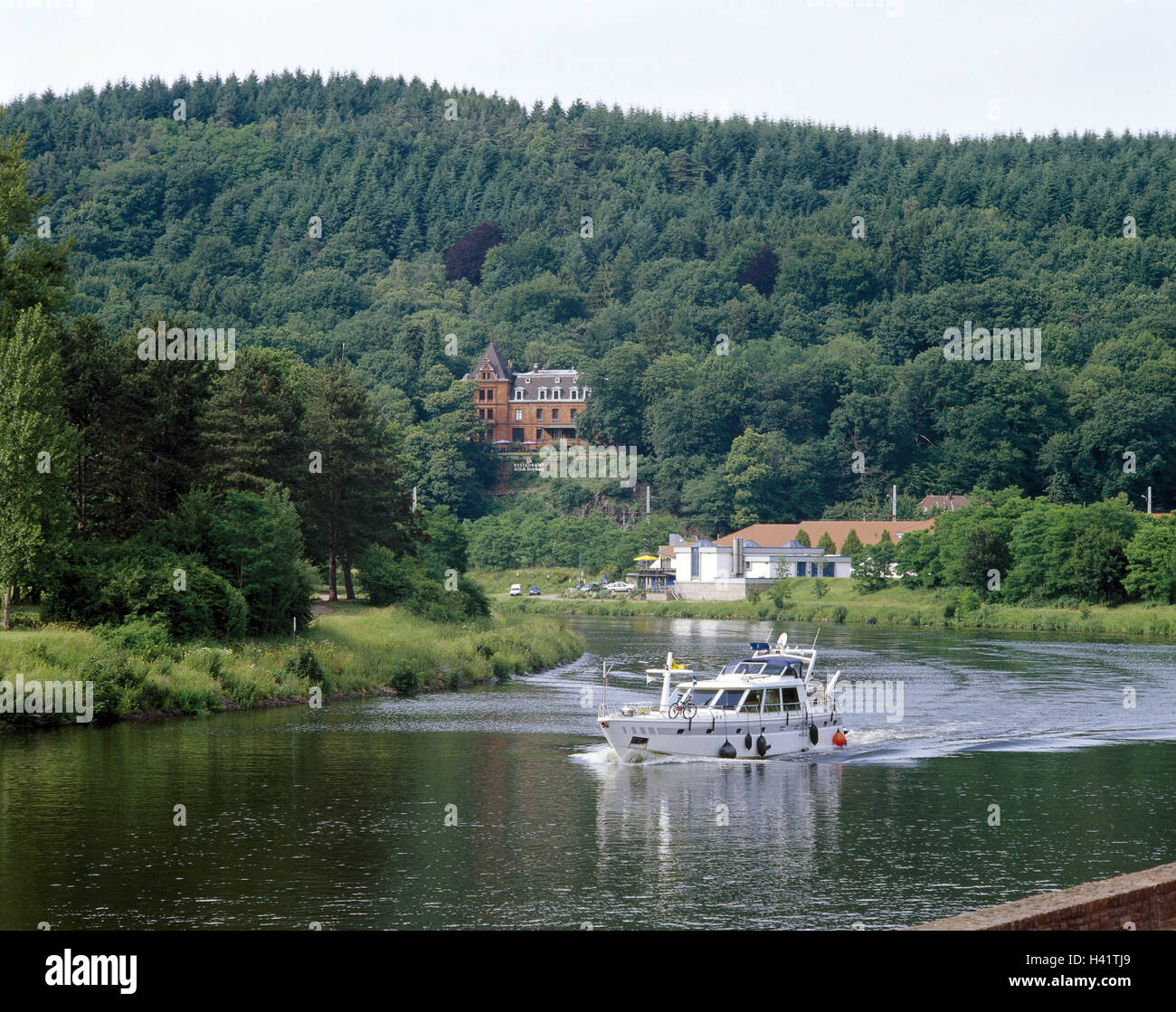 Germany, Saarland, Mettlach, the Saar, engine yacht, Europe, district ...