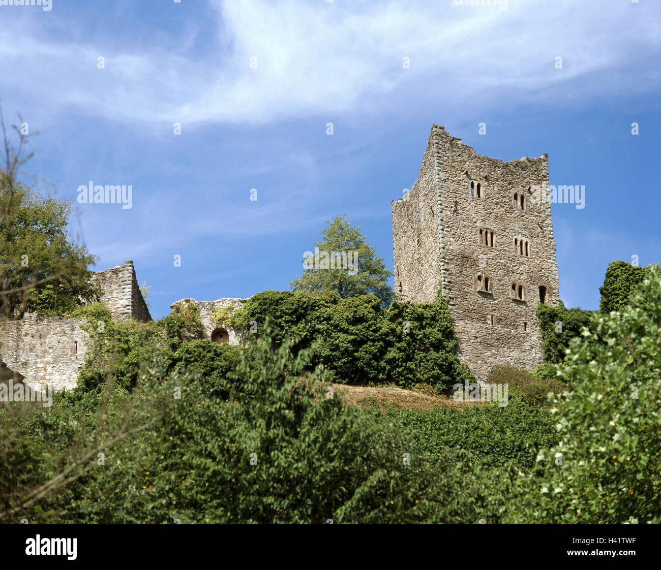 Germany, Black Forest, Oberkirch, ruin looking castle, summer, Europe ...