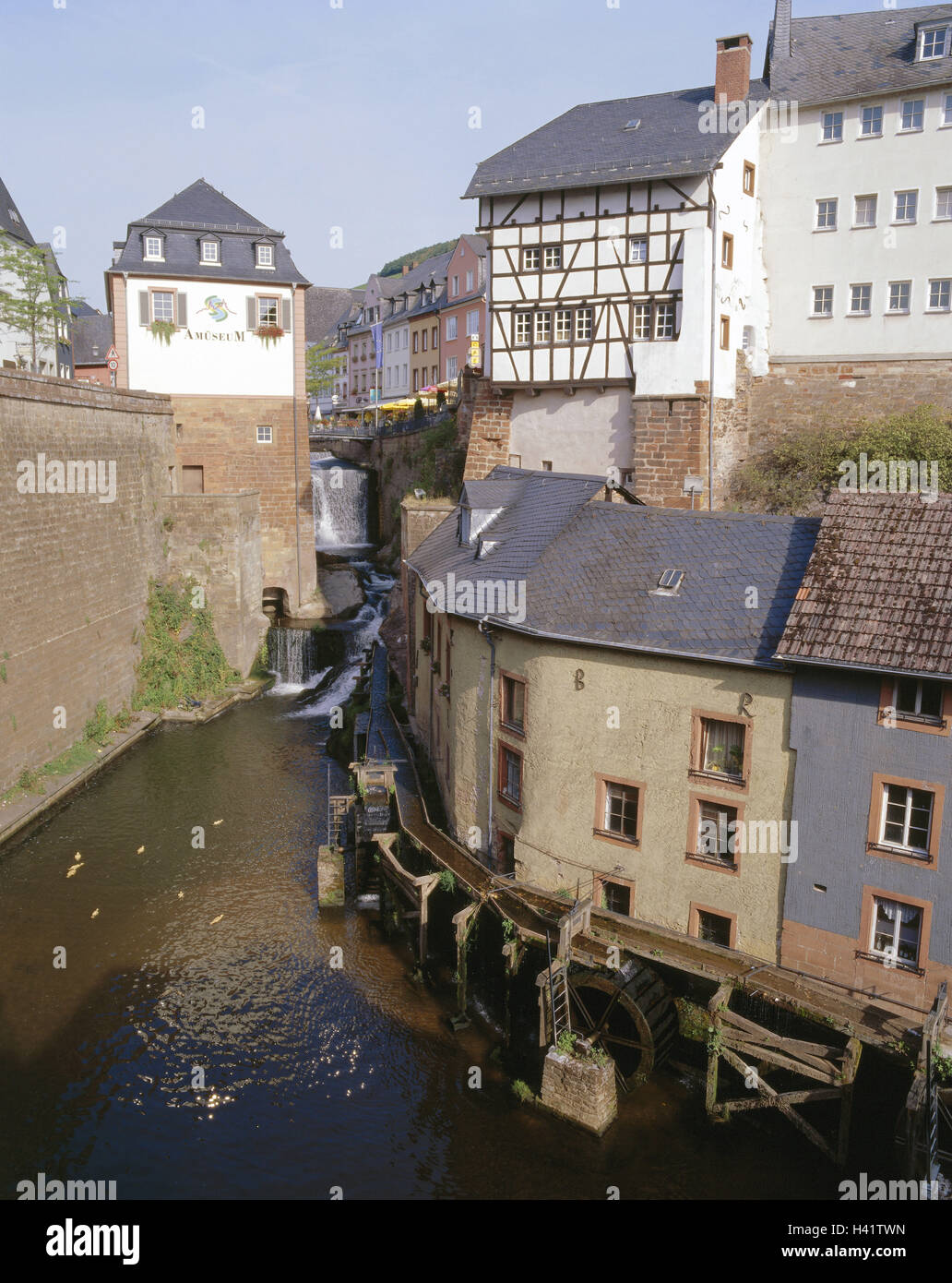 Germany, Saarland, Saar castle, local view, brook, waterfall, Europe ...