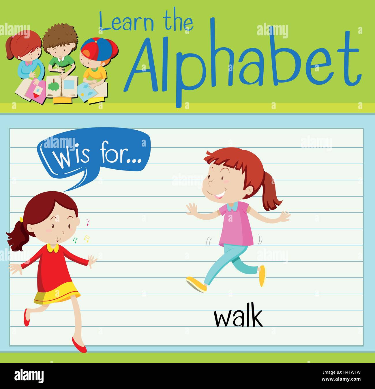 Flashcard letter W is for walk illustration Stock Vector Image & Art ...
