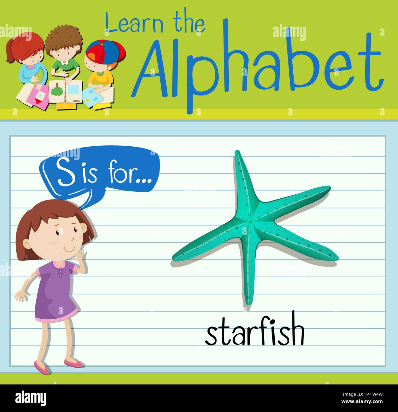 Flashcard letter S is for starfish illustration Stock Vector Image ...