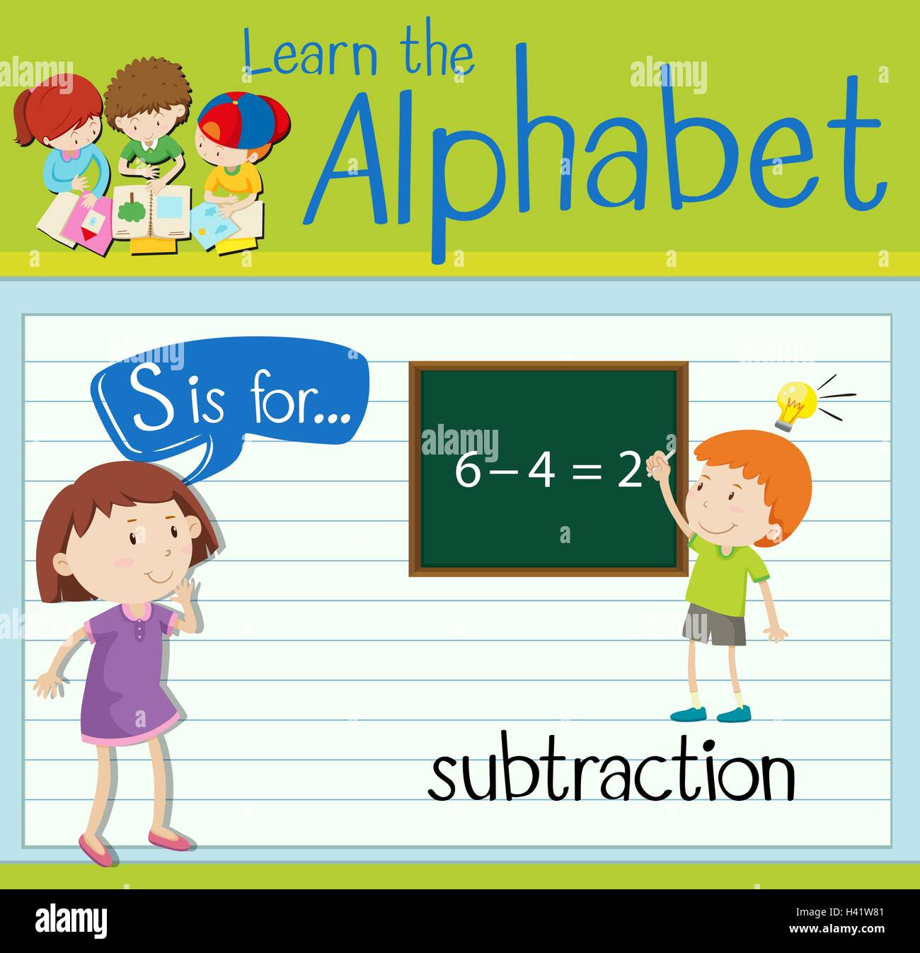 Flashcard letter S is for subtraction illustration Stock Vector Image ...