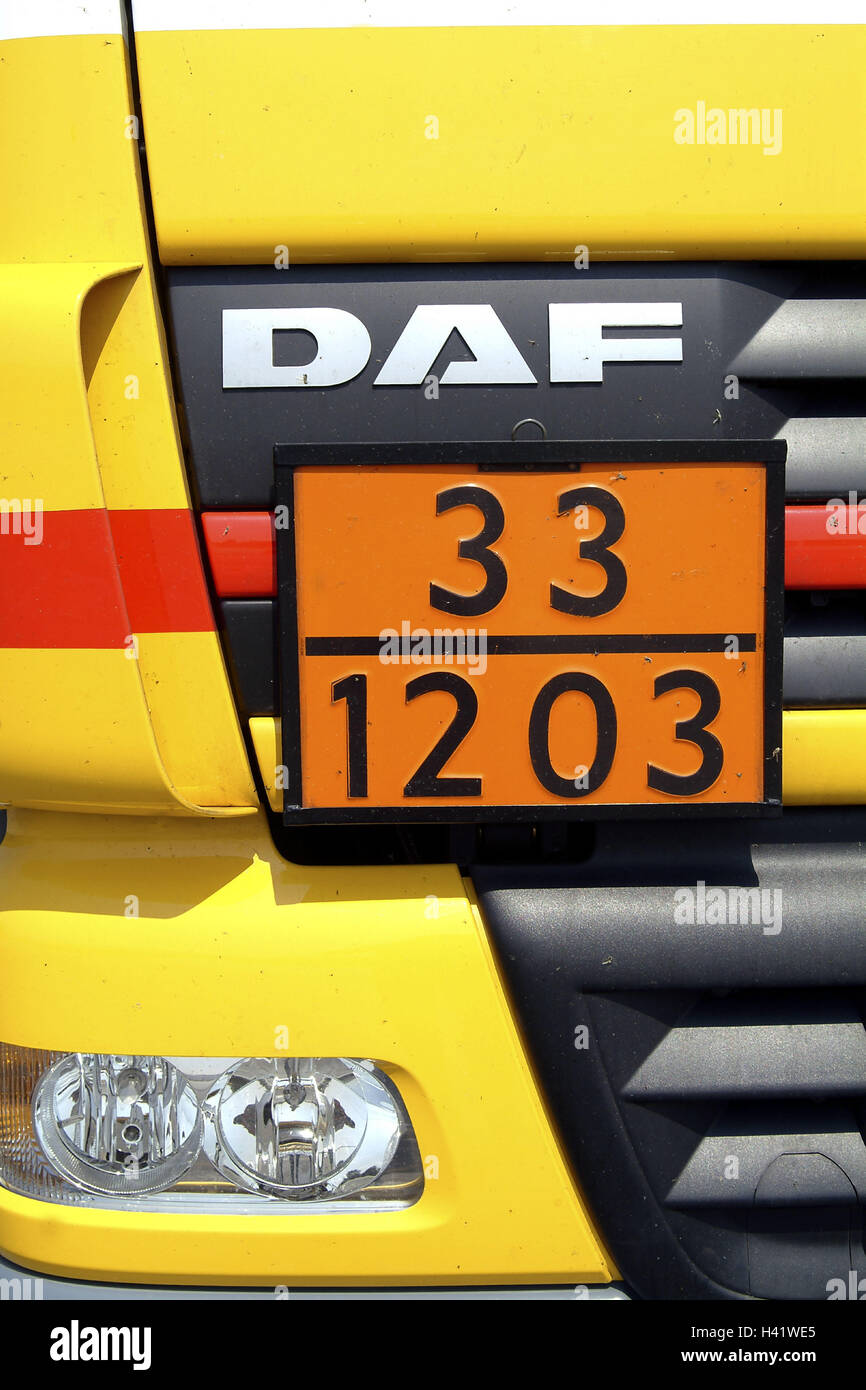 Truck, "DAF", front view, detail, danger good sign, truck, vehicle ...