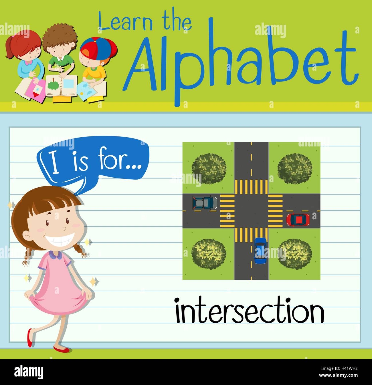 Flashcard letter I is for intersection illustration Stock Vector Image ...