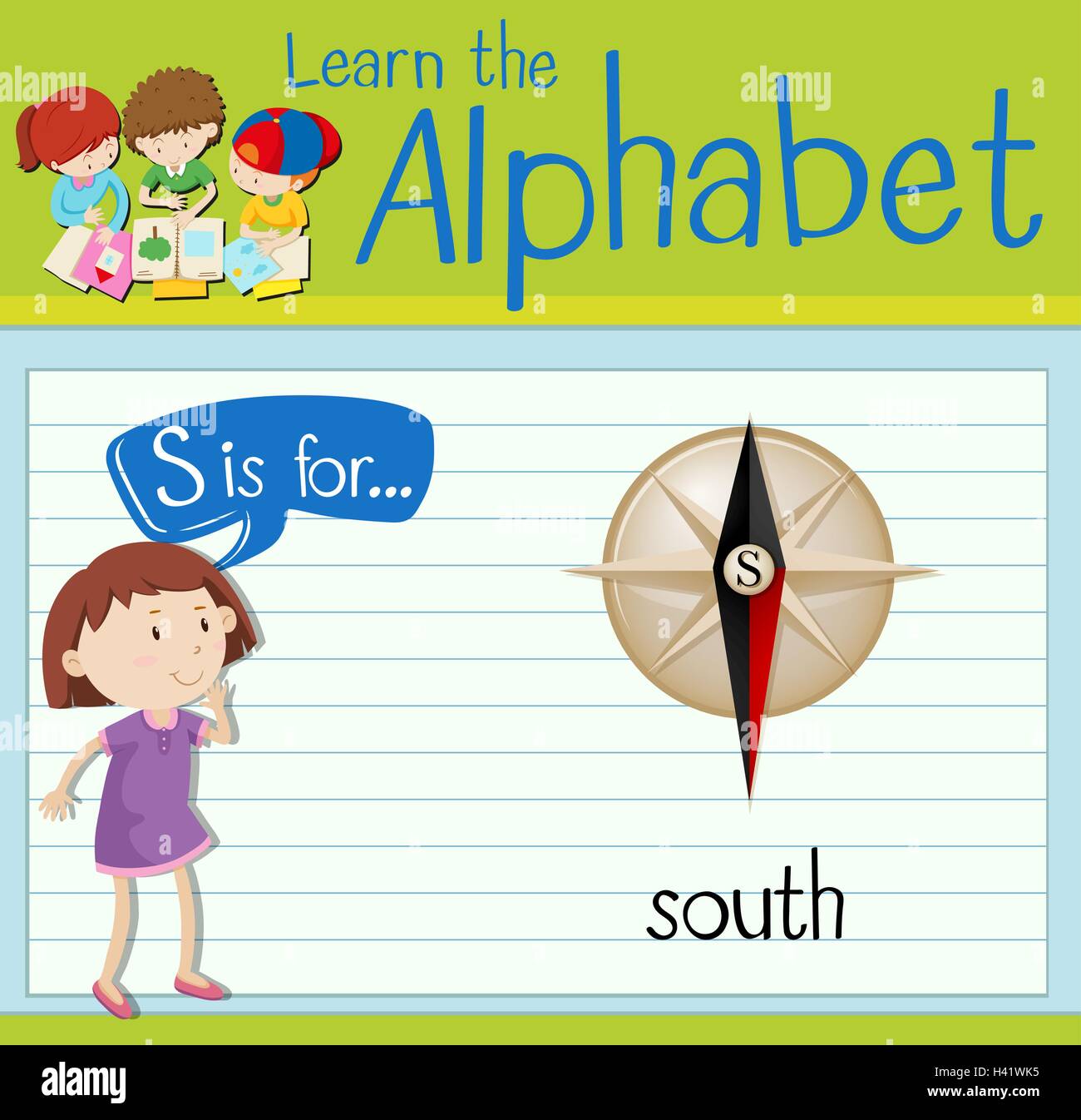 Flashcard letter S is for south illustration Stock Vector Image & Art ...