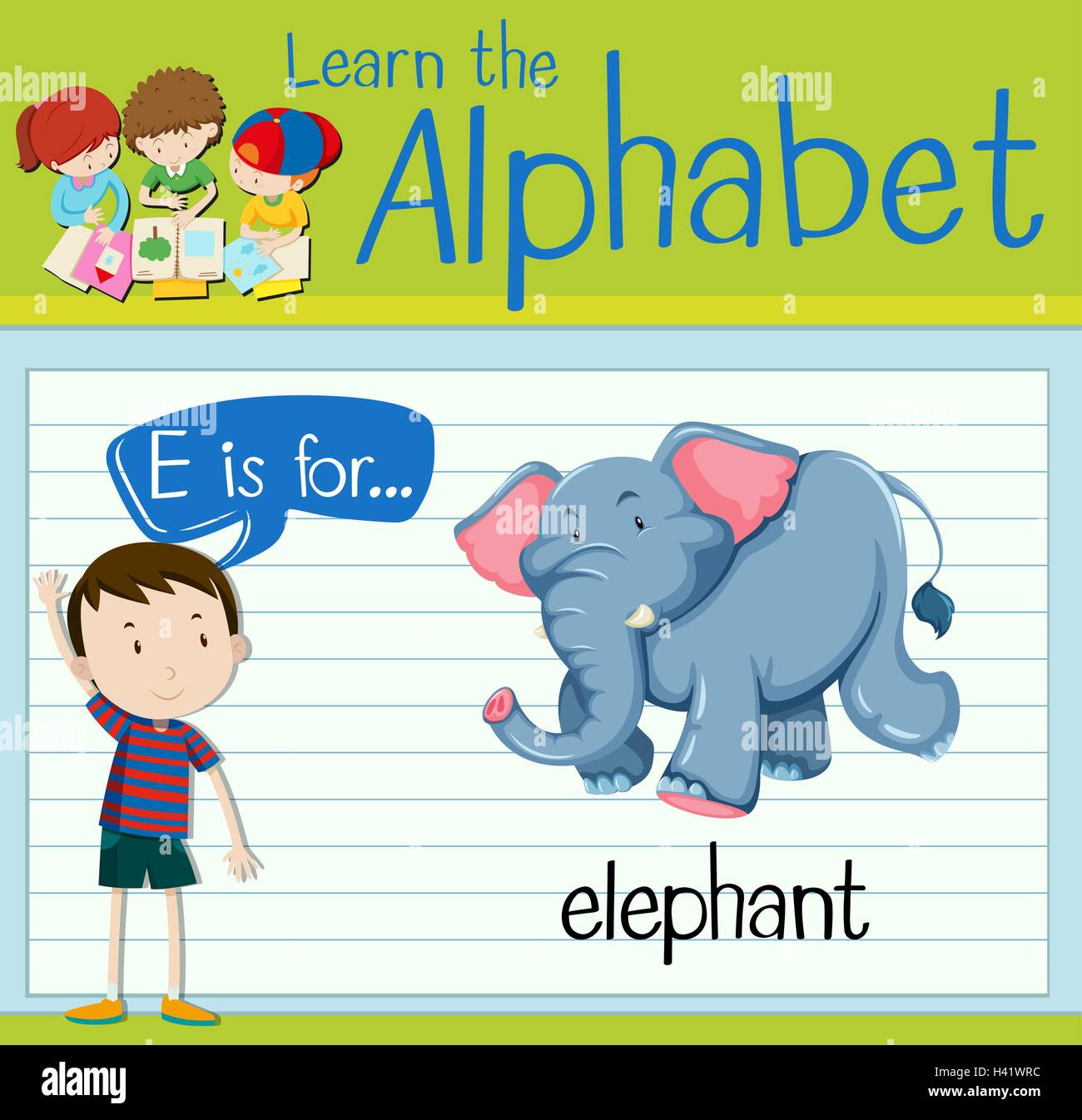 Flashcard letter E is for elephant illustration Stock Vector Image ...