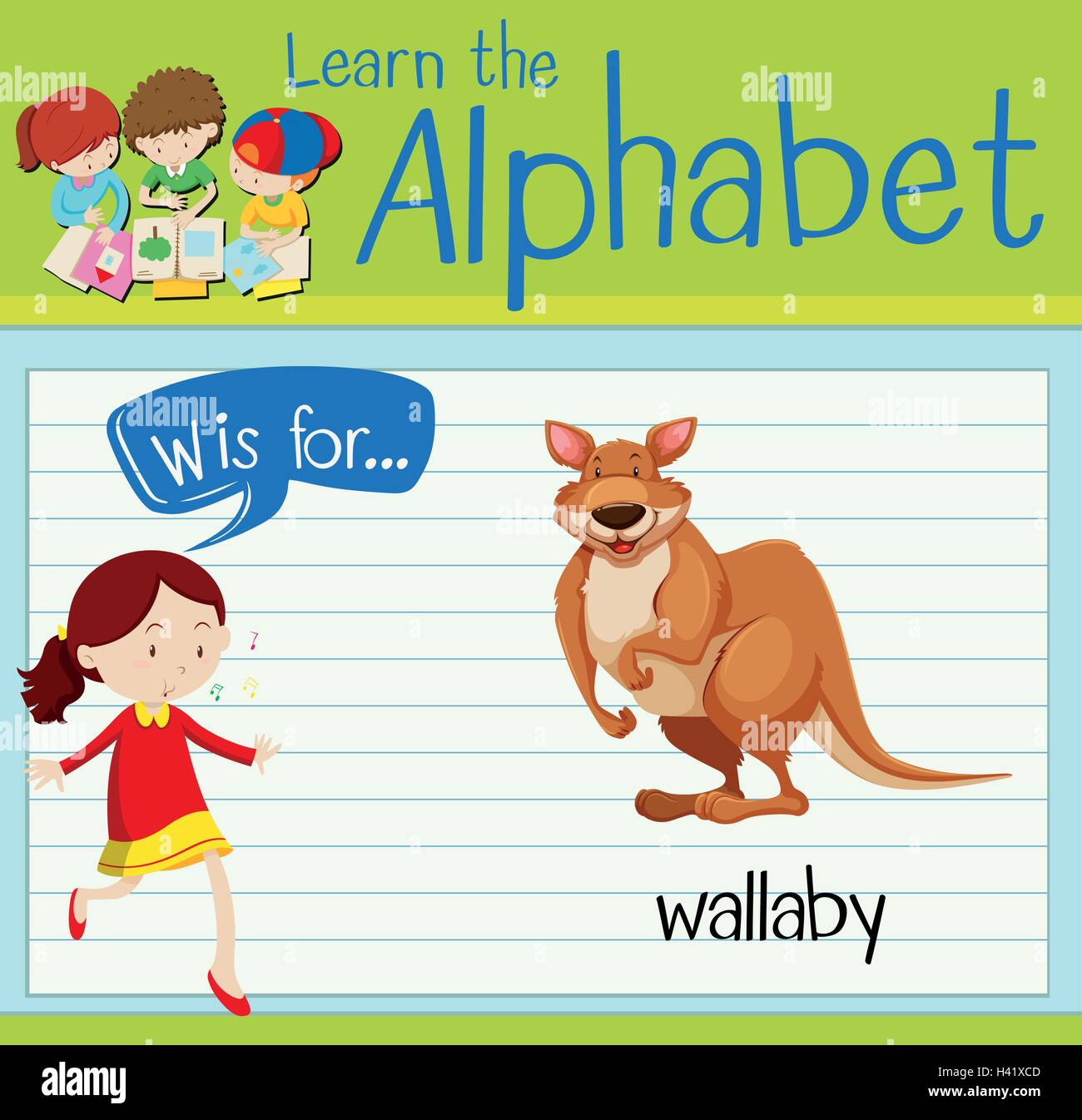 Flashcard letter W is for wallaby illustration Stock Vector Image & Art ...