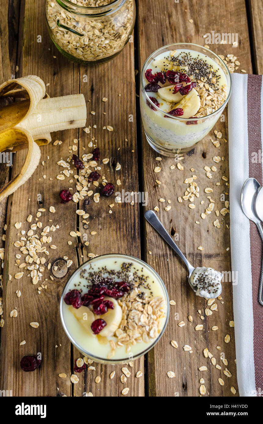 Bio healthy breakfast - granola with greek yogurt, mango chutney and ...