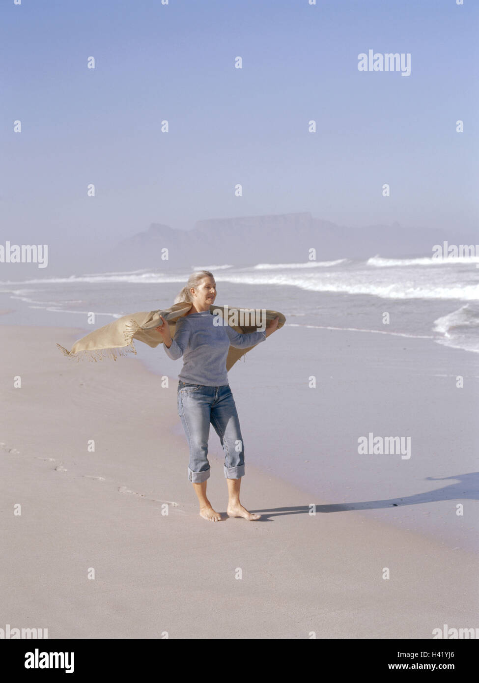Sandy beach, sea, senior, happy, beach walk, side view, woman, Best Age ...