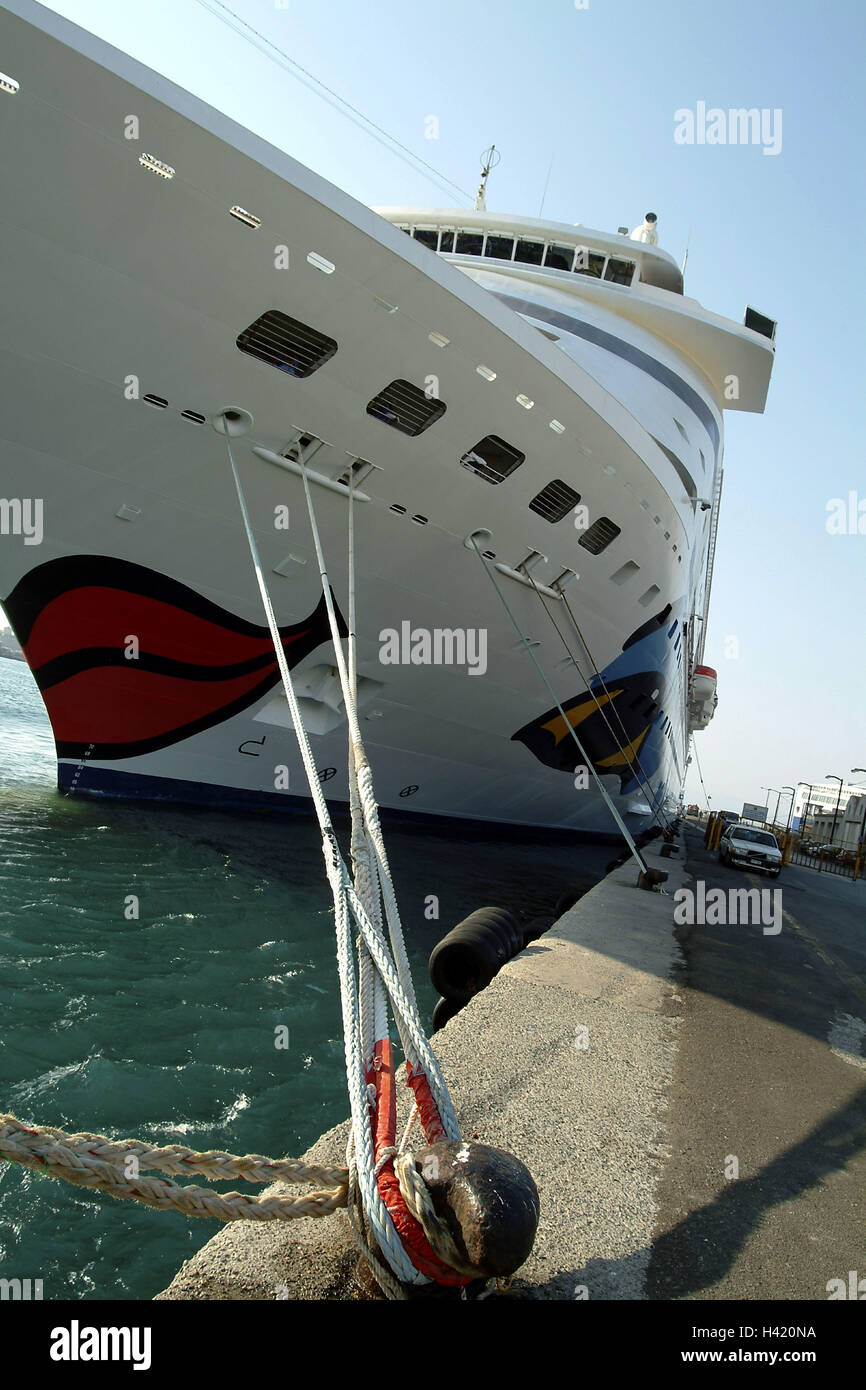 Greece, island Rhodes, Rhodes town, harbour, quay, cruise ship AIDA ...