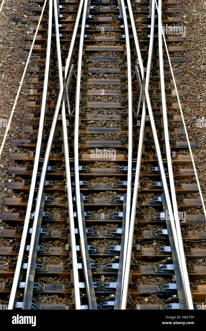 Railway station, railway track, detail, switchs, marshalling yard ...