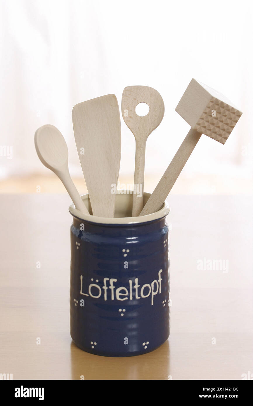 Spoon pot, culinary implements, wooden spoons, wooden cuisine, rustic ...