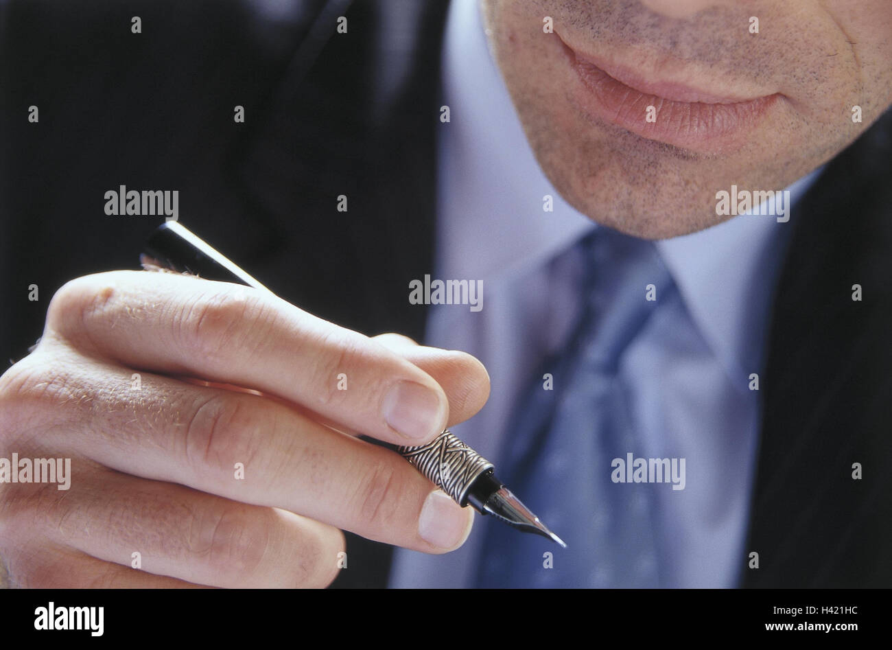 Man, detail, hand, fountain pen inside, middle old person, concentrates ...