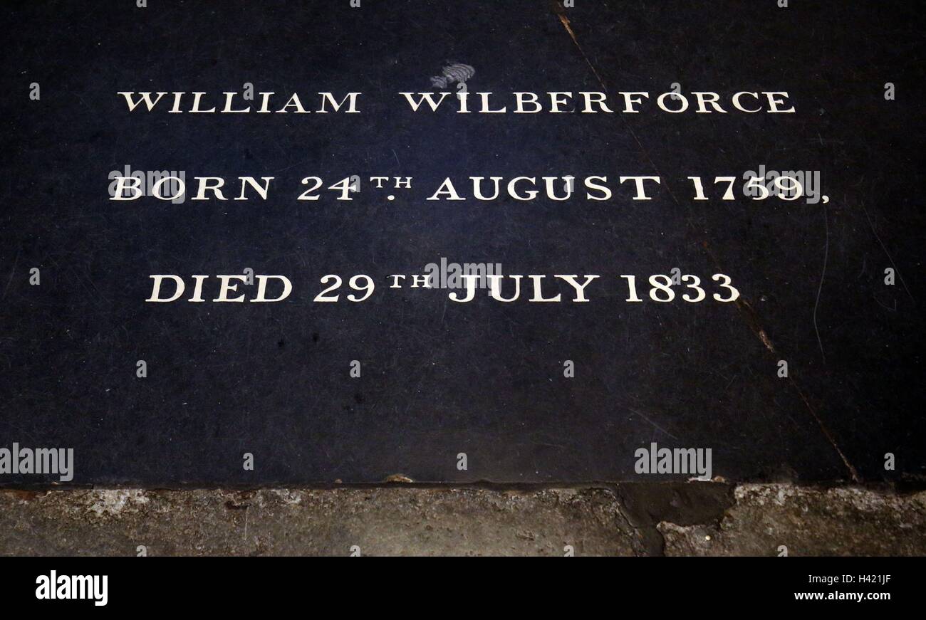 The tomb stone of William Wilberforce at Westminster Abbey in London ...