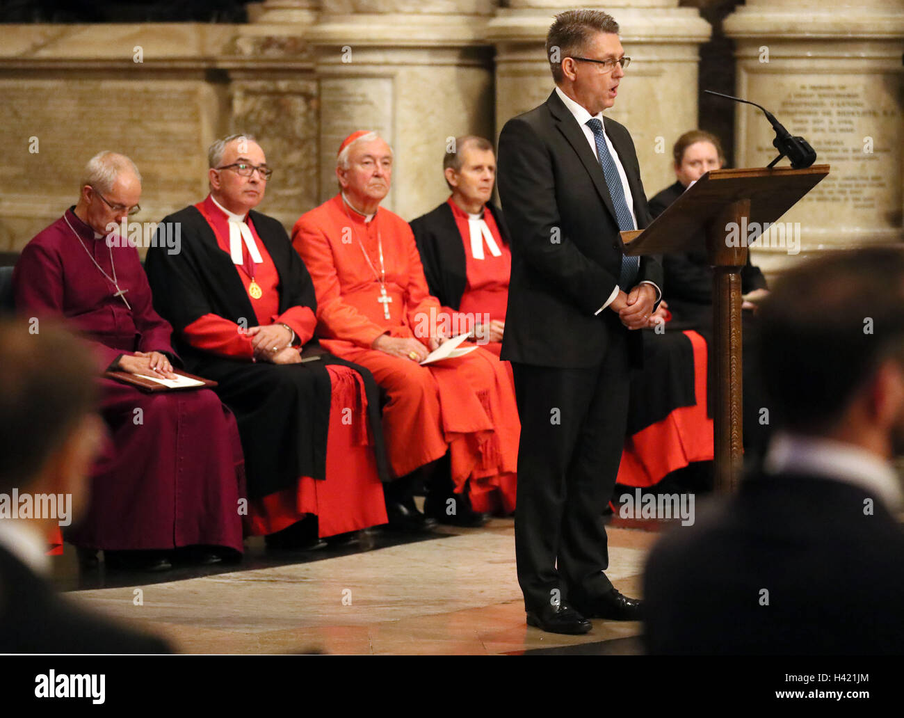 Kevin Hyland OBE speaking at Westminster Abbey in London during a ...
