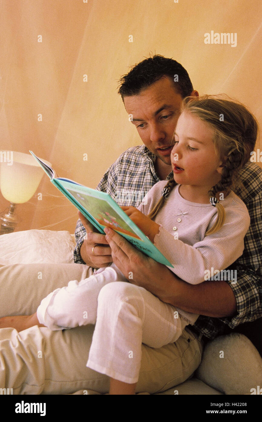 Father, subsidiary, children's book, read man, child, girl, activity ...