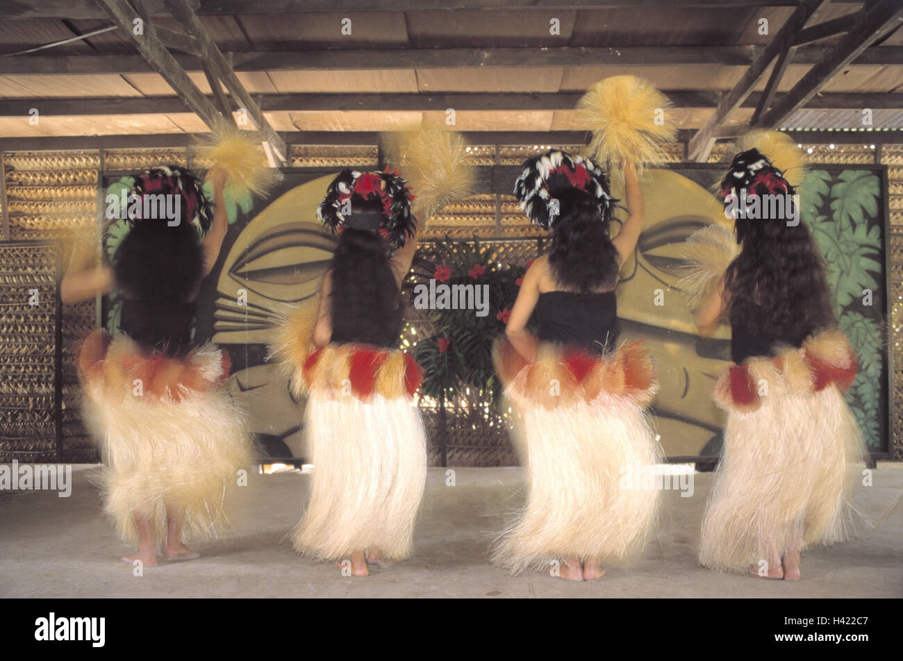New Zealand, Cook Islands, Rarotonga, cultural centre, women, back view ...