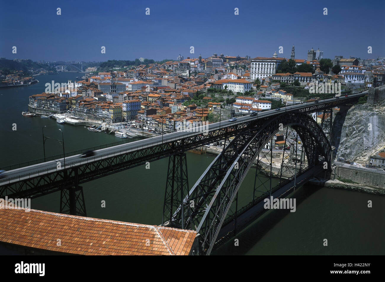 Portugal, postage, town overview, Douro, bridge, port, commercial town ...