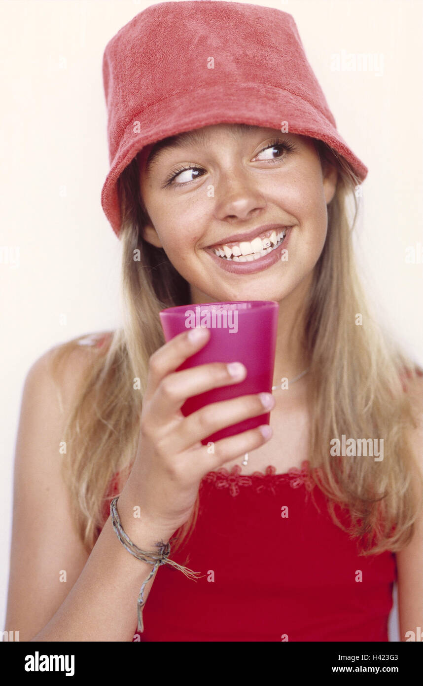 Teenager's girls, care, drinking mug, laugh, happy, half portrait ... Teenager's girls, care, drinking mug, laugh, happy, half portrait ...
