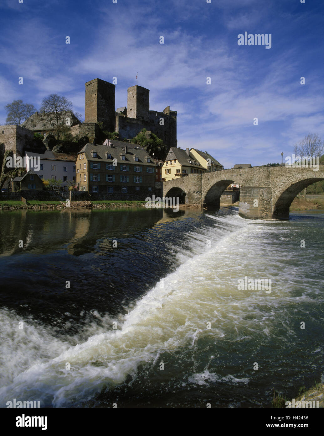 Germany, Hessen, Runkel in the Lahn, castle, Europe, Lahntal, town view ...