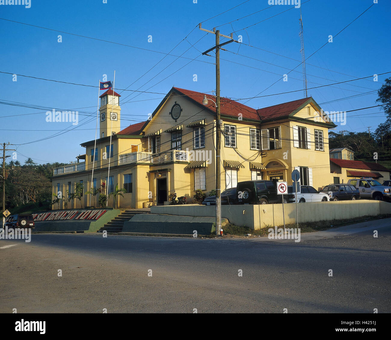 Belize, Cayo District, San Ignacio, police building, view, Central ...