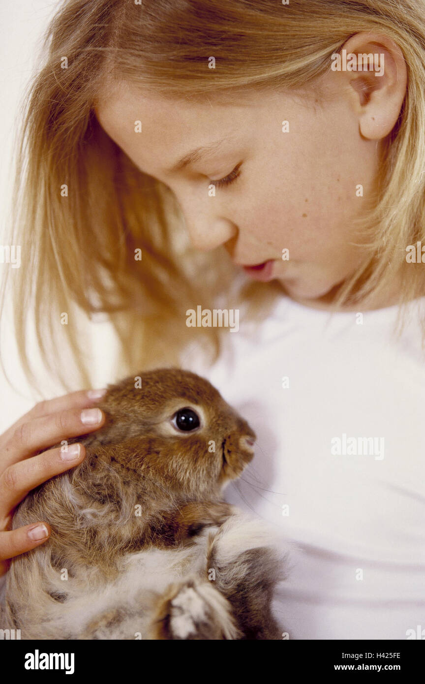 Girls, rabbits, portrait, child, childhood, pygmy rabbit, "hare", pet ...