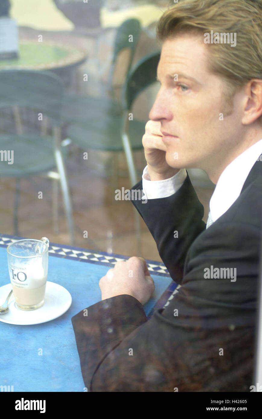 Cafe, view window, man, wait, page portrait, gastronomy, restaurant ...